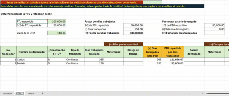 Calculadora en Excel para el cálculo de la PTU 2025 (gratis) - ContadorMx